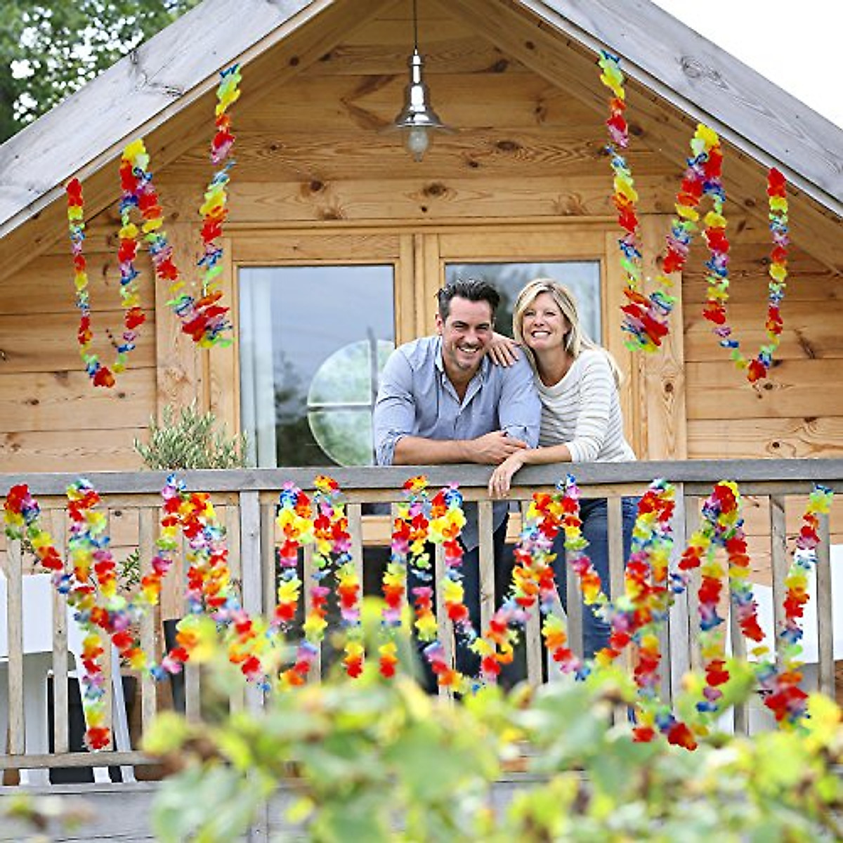 Aneco 6 Packs Colorful Hawaiian Luau Tropical Flower Lei Garland Party Decorations Hawaiian Tropical Party Supplies ,10 Feet Each