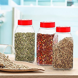 RoyalHouse 6 Pack 32 Oz Plastic Spice Jars with Red Cap, Clear and Safe Plastic Bottle Containers with Shaker Lids for Storing Spice, Herbs and Seasoning Powders, BPA Free, Made in USA