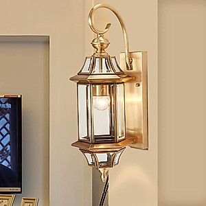 Ksovv Luxury Full Copper Wall Light Sconce Fashion Exterior Waterproof Glass Wall Lantern E27 1-Light Corridor Courtyard Garden Wall Lamp Indoor/Outdoor Home Art Lighting Fixtures