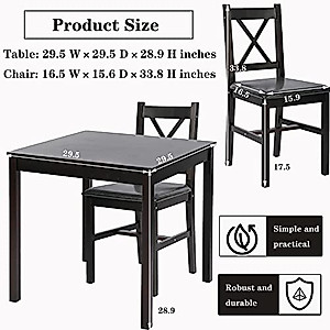 Hudada Kitchen Table Set 3 Piece Dining Table Set Sturdy Wooden Square Table and Chair Breakfast Table Set for 2 Person, Small Dining Room Table Set for Restaurant Home Kitchen Living Room, Brown