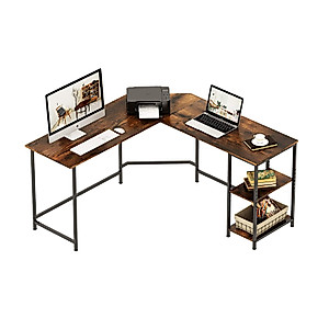 Reyade L-Shaped Desk, 57'' Coner Desk, Large Computer Desk, Gaming Desk, Home Office Writing Desk with Storage Shelves, Reversible PC Workstation Laptop Table, Rustic Oak