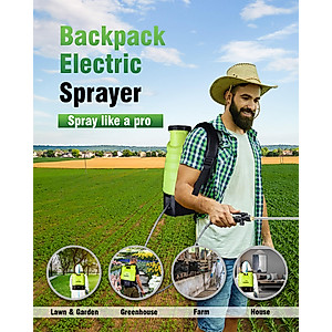 WOEKBON 4 Gallon Battery Powered Backpack Sprayer Electric Garden Pump Sprayer with Lithium Battery for Long Time Spray Brass Telescope Wand and Multiple Nozzles for Spraying Cleaning