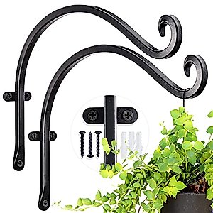 AJART Hanging Plant Hanger Outdoor: 12-Inch Bird Feeder Wall Hooks - Black Metal Plant Bracket Hook for Hanging Flower Baskets