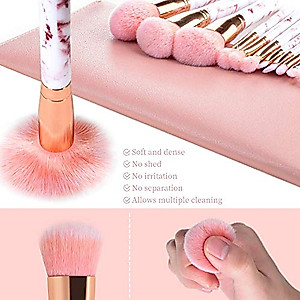 Makeup Brushes START MAKERS Professional 12Pcs Pink Marble Makeup Brush Set with Foundation Concealer Blush Eyeshadow Make Up Brushes Beauty Blender and Make Up Bag