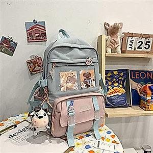 JELLYEA Kawaii School Backpack for Girls with Cute Pin and Accessories School Teens Bookbag Cute Backpack Middle Elementary (Pink)