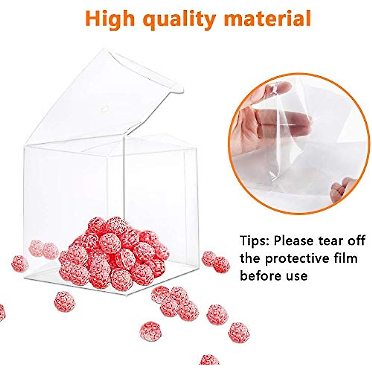 XP-ART 30 Pcs Candy Apple Boxes with Bamboo Apple Sticks, Clear Caramel Apple Box Plastic Gift Cookie Makaron Cupcake Packaging for Treats, Party Favors, 4" L x 4" W x 4" H