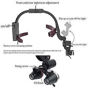 5W Binocular Loupes Glasses Headband Magnifier 2.5X 3.5X Dental Binocular Magnifier LED Head Light Lamp for Magnification Binocular Loupes Dentist Surgical Headlight Lab Equipment (2.5X)