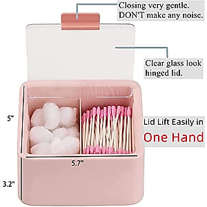 Tecbeauty Qtips Storage Organizer - 2 Grids Separate Cotton Swabs Dispenser Qtips Holder Bathroom Canisters with Hinged Lids for Cotton Balls, Cotton Pads, Pink