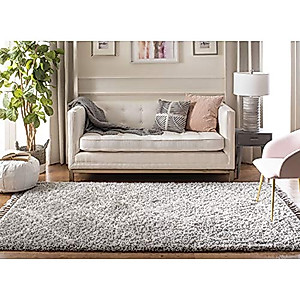 SAFAVIEH Pro Luxe Shag Collection Accent Rug - 4' x 6', Grey & Cream, Boho Tassel Design, Non-Shedding & Easy Care, 2.4-inch Thick Ideal for High Traffic Areas in Foyer, Living Room, Bedroom (PLX432F)