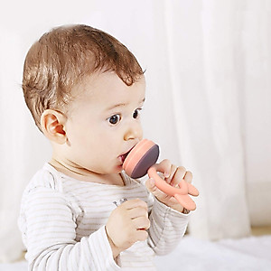 Baby Fruit Food Feeder PacifierTeether Toys Set - Silicone Fresh Food Feeder Teether with 2 mesh Silicone Bags and Teething Toys All in One Infant Teether Toys