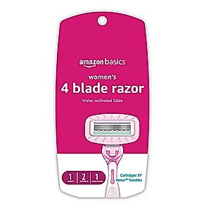 Amazon Basics Women's 4 Blade FITS Razor for Women, FITS Amazon Basics FITS Handle and Venus Handles, Moisturizing Surround, Includes 1 FITS Handle, 2 Cartridges & 1 Shower Hanger