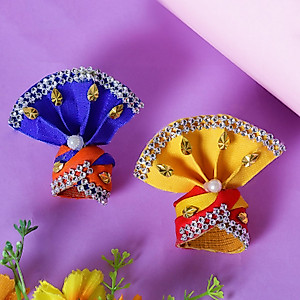 Garden Of Arts Handmade Laddu Gopal Mukut Beautiful Colorful Flower Pagdi of Bansiwala Ladoo Gopal Ji and Radha Rani for by Handmade Artist of Mathura (Multicolour) -Set of 2 Ideal for Size 2 and 3