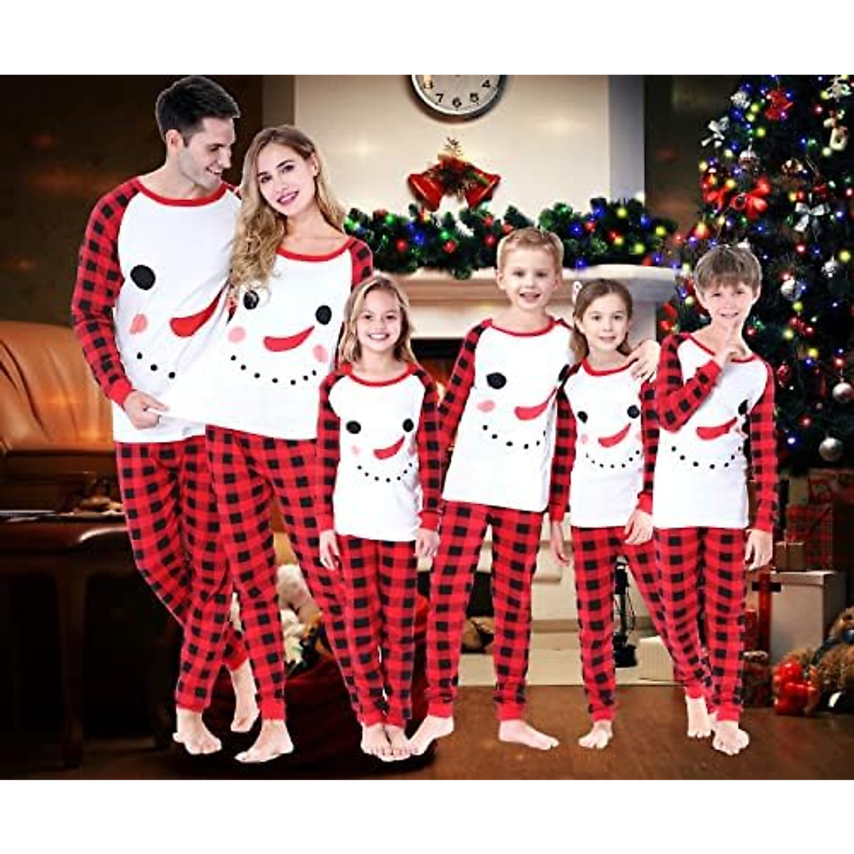 Joyond Kid Boys Girls 2 Piece Family Matching, Festive Christmas Pajama Sets, Cotton, Snowman, White, 14Years