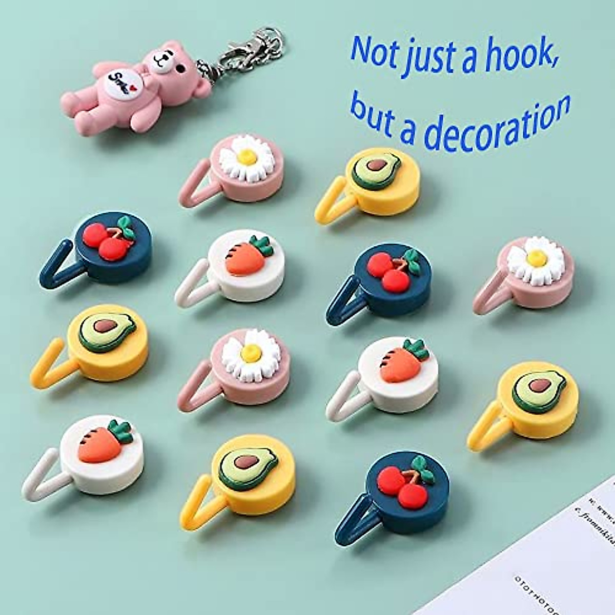 Anller 30 Pack Adhesive Hooks,Wall Cartoon Hooks for Hanging, Utility Removable Wall Hangers Hooks for Shower Room, Bathroom, Kitchen，Multicolor