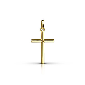 Amberta Allure Unisex 9ct Yellow Gold Cross Pendant: Small Cylindrical Cross Pendant