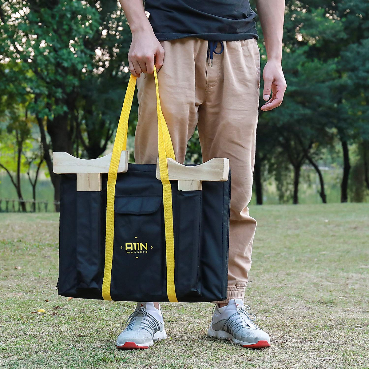 A11N 4-in-a-Row Game with Carrying Bag | 20x20 inch Board | Premium Wooden 4 Connect Game for Family Fun