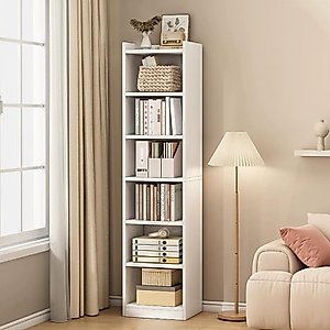 yoakaiax 70.9 Inch Tall Narrow Bookcases, Tall Bookshelf Narrow Bookshelf Modern White Corner Bookcase with Storage, 6 Tier Cube Display Shelves for Home Office White
