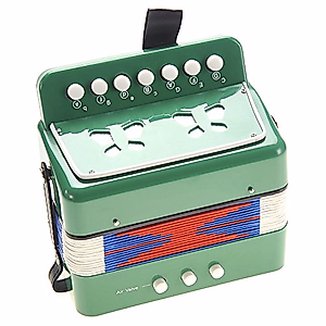 PowerTRC Kids Accordion, Musical Instruments for Kids Ages 9-12, Beginner Toddlers Children Mini Toy Accordian 10 Keys Button Control Light Weight (Green)