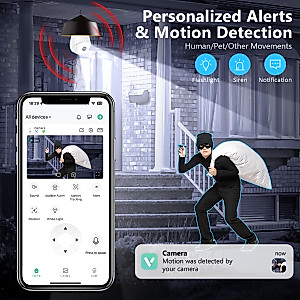 Light Bulb Security Camera, 2K 360° Pan Tilt WiFi Security Camera Indoor Wireless Outdoor Color Night Vision 24/7 Motion Tracking Detect Pet Dog Cam 2-way Talk SD/Cloud Storage Home Security Outside