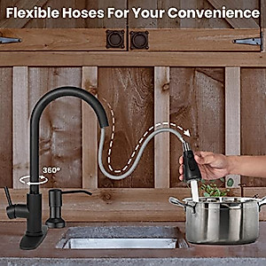 Kitchen Faucets with Pull Down Sprayer High Arc Sink Faucets with Soap Dispenser(Matte Black)