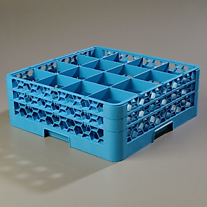 CFS RG16-214 OptiClean 16 Compartment Glass Rack with 2 Extenders, 4-7/16" Compartments, Blue (Pack of 3)
