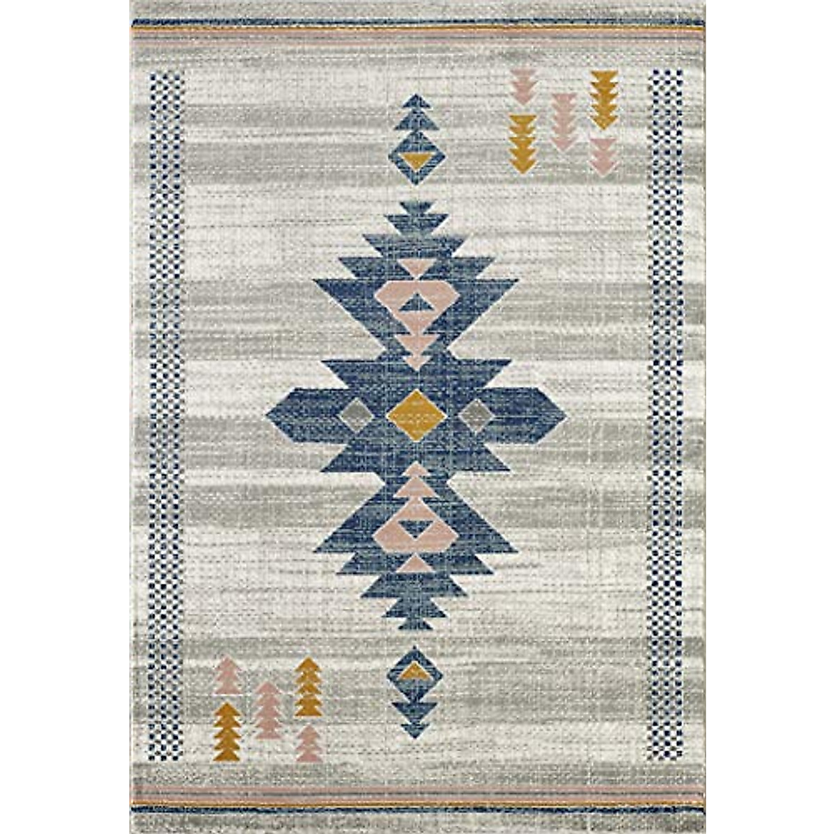 Abani Porto Collection 4' x 6' Southwestern Area Rug, Rectangular Turkish Beige & Blue Tribal Print Accent Rug Rugs