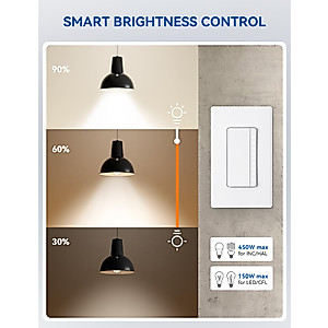 ELEGRP Single Pole Smart Dimmer Light Switch DPR10, 2.4GHz Wi-Fi Dimmer Switch Compatible with Alexa and Google Assistant, Needs Neutral Wire, No Hub Required, UL and FCC Listed, White, 1 Pack
