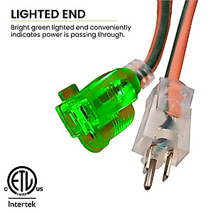 GoGreen Power GG-13725 16/3 25’ SJTW Outdoor Extension Cord, Lighted End, 25 Ft