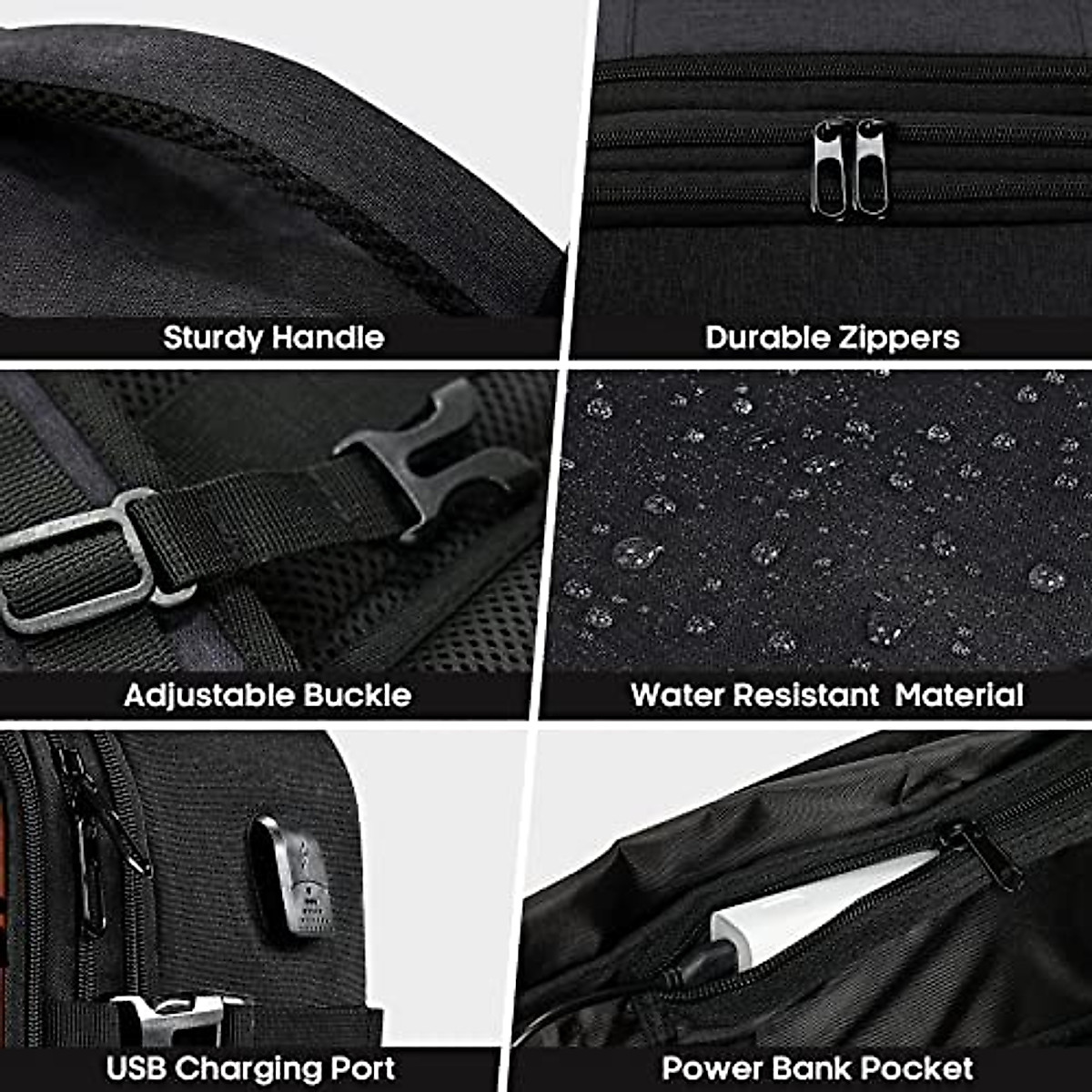 POWAITER Travel Backpack for Women Men, Carry On Backpack Flight Approved Fits 17 Inch Laptop with 4 Packing Cubes for Travel & Business Trip-Black