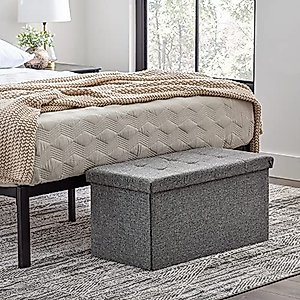 Edenbrook 30 Inch Rectangle Storage Ottoman - Buttonless Tufted Ottoman -Foot Rest-Holds 330 lbs, Grey