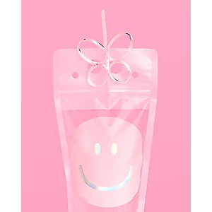 xo, Fetti Smiley Drink Pouches + Butterfly Straws - 16 count | Bday Cups, Happy Pastel Birthday Party Decorations, Cute Bachelorette Party, Cool Drinkware
