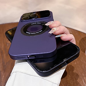 Magnetic For IPhone 14 Pro Max Case Logo View, Window Glass Lens Camera Protector ,Compatible with Magsafe, Women Men Shockproof Cases for IPhone 14Pro Max Hard Slim Matte Cover 6.7 inch (Black)