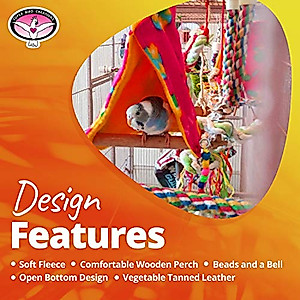 Super Bird Creations SB474 Sheltering Peekaboo Perch Tent with Colorful Plastic Beads & Bell, Small to Medium Size, 12” x 5” x 6.5”