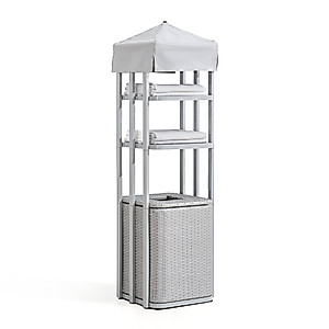 Sunjoy Aluminum Frame Pool Towel Valet Tower with 2-tier Shelves And A Large All-Weather Wicker Storage Basket for Dirty Towels, Grey