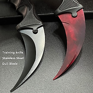 Karambit Knife Trainer Stainless Steel Practice Karambit Knife Fixed Blade Training Karambit Knife with Sheath and Cord Suitable for Hiking, Adventure, Survival and Collection 2 Pieces(Black Red)