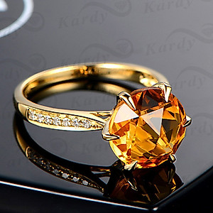Kardy Amazing Solid 14K Yellow Gold Natural Citrine Gemstone Diamond Wedding Engagement Ring for Women
