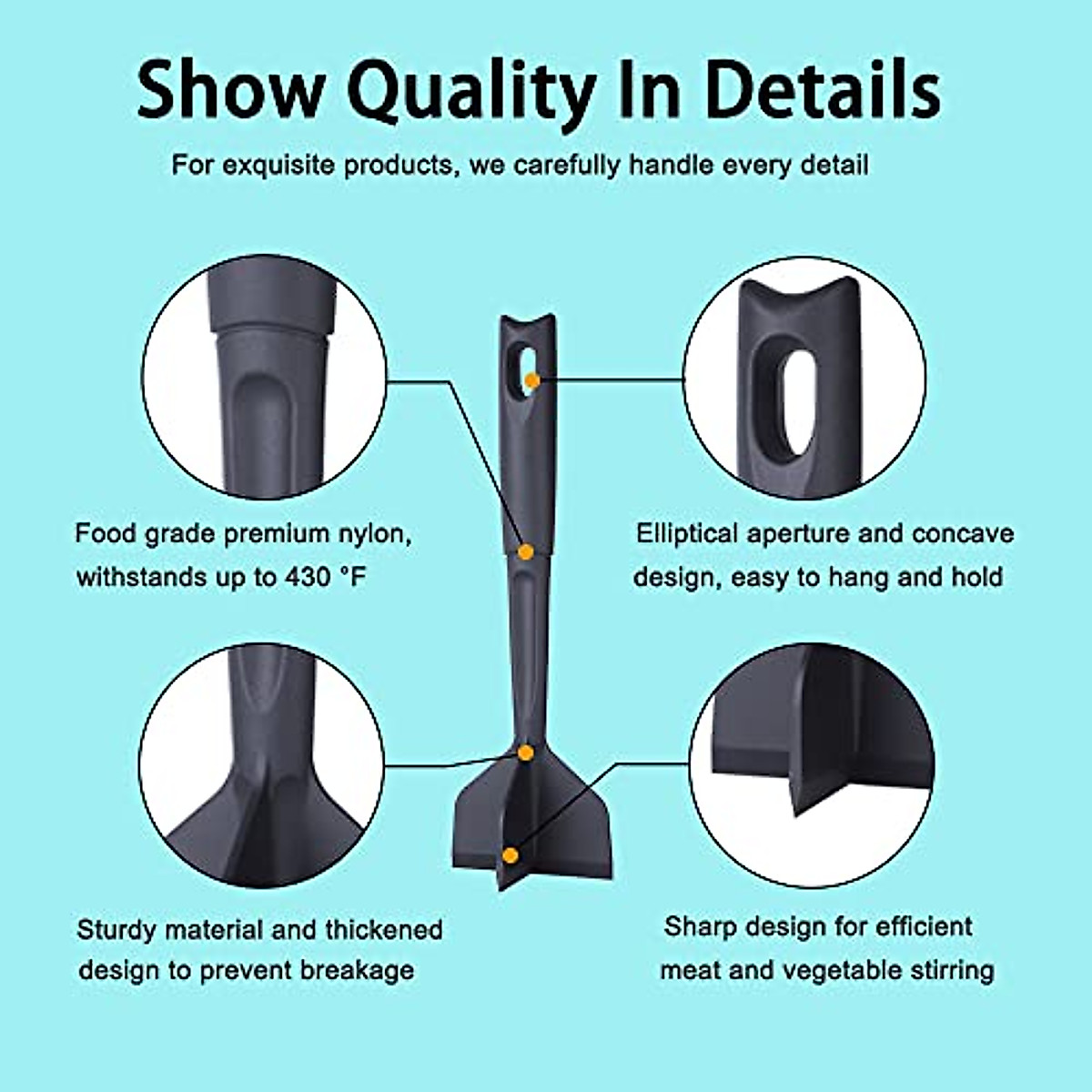 Meat Chopper, Hamburger Chopper, Potato Masher, Professional Heat Resistant Nylon Meat Chopper for Ground Beef, Ground Turkey, Hamburger meat, Ground Beef Smasher & Ground Meat Chopper