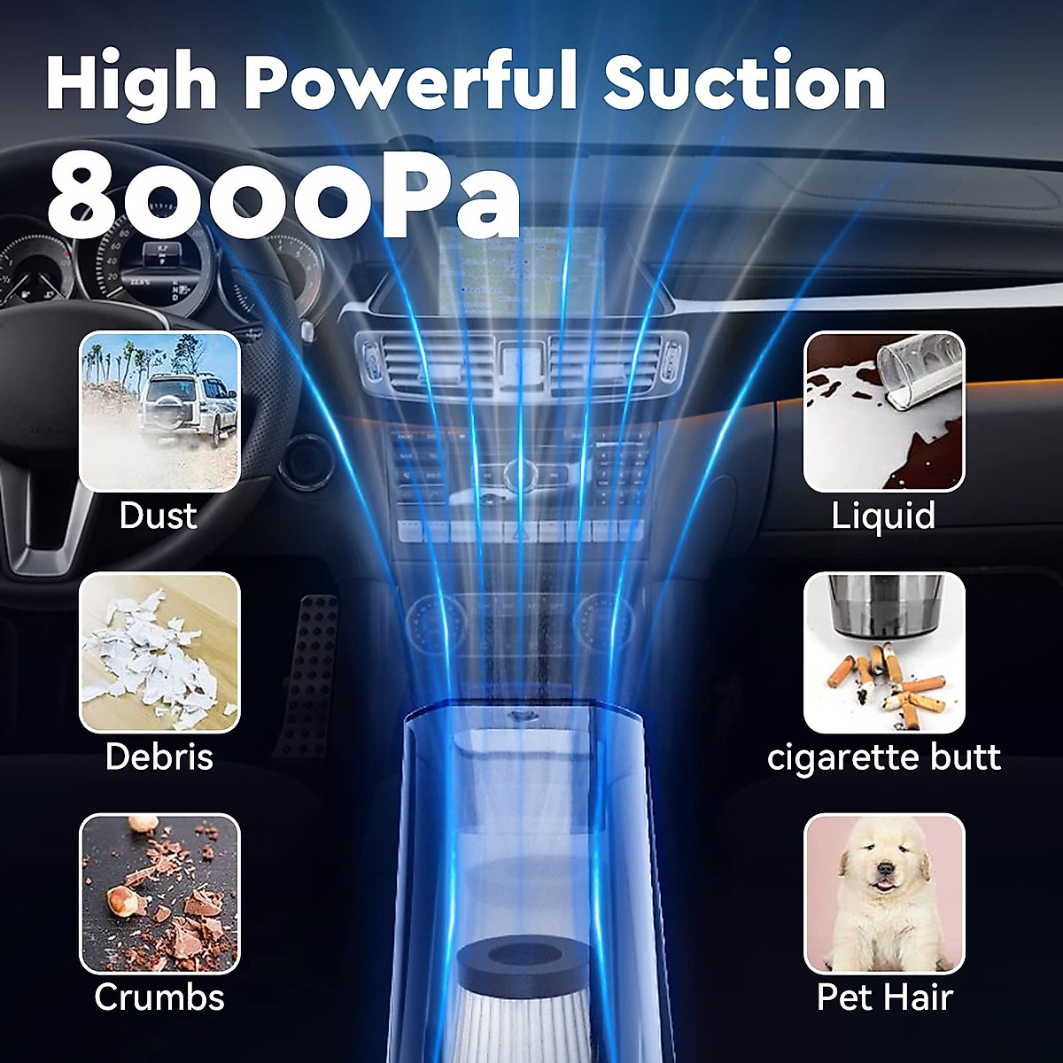 FARYODI Handheld Vacuum Cordless, 2022 8000Pa Powerful Hand Vacuum Cordless Rechargeable with LED Lighting, 2-3h Quick Charging, Wet & Dry Use, Portable Vacuum Cleaner for Pet Hair, Home, Car, Office