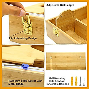 SHANGYIREN 3 in 1 Foil and Plastic Wrap Organizer with Sandwich Bag Plastic Wrap Dispenser with Cutter Ziplock Bag Organizer Kitchen Organization and Storage Bamboo Aluminum Foil Dispenser