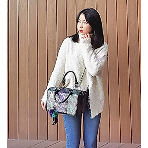 Shirt Luv Genuine Leather Women's Snake Pattern Handbags Chain Shoulder Crossbody Purses Box Top Handle Satchel Bags (Purple)