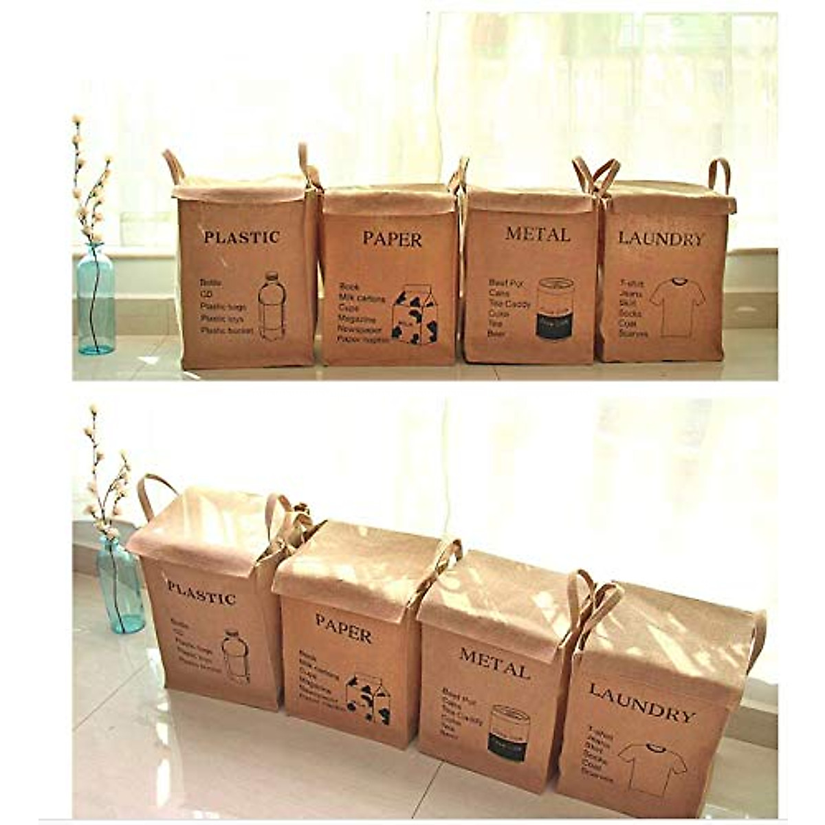 Jute Weave Recycling Bag Waste Bin Bags Basket for Home Kitchen Office - Natural Style Recycle Garbage Trash Sorting Bins Organizer Baskets Recycling Container