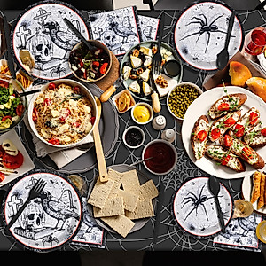 Halloween Party Plates Supplies,Disposable Vintage Skull,Spider Web Tableware Paper Plates and Napkins Cups Knives Spoons Forks for Halloween Birthday Baby Shower Party Decorations,Serve 50 Guests