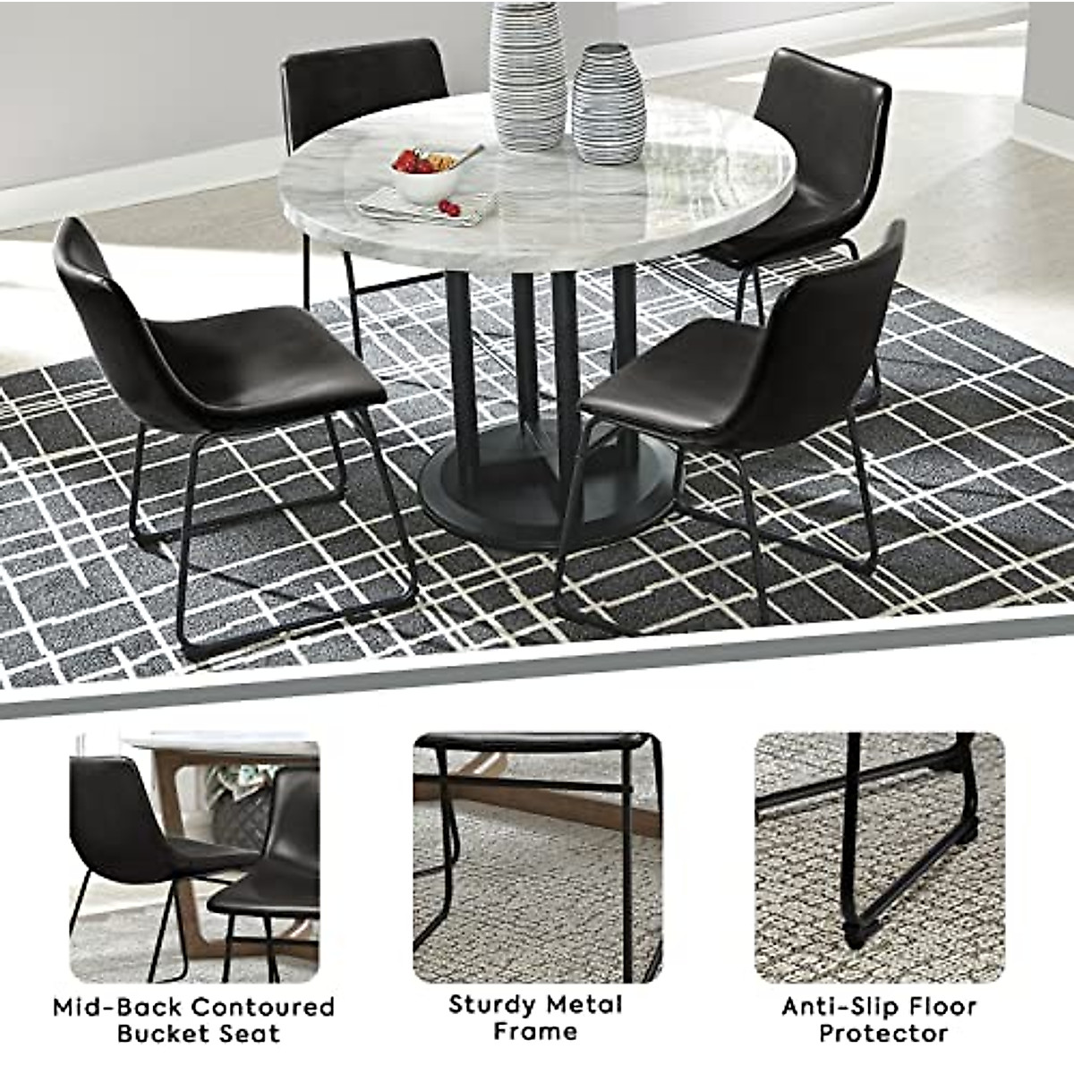 LEMBERI 18 inch Bar Stools Set of 2 Modern Barstools, Faux Leather Upholstered Stool with Back and Metal Legs, Armless Bar Kitchen & Dining Room Chairs (Black, 2pcs 18")