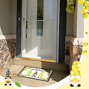 3 Pcs Lemon Themed Kitchen Mat Gnome Rug Boho Non Skid Kitchen Lemon Print Standing Mat Washable Floor Comfort Rubber Runner Rugs for Home Office Sink, 15.8 x 23.6 Inches