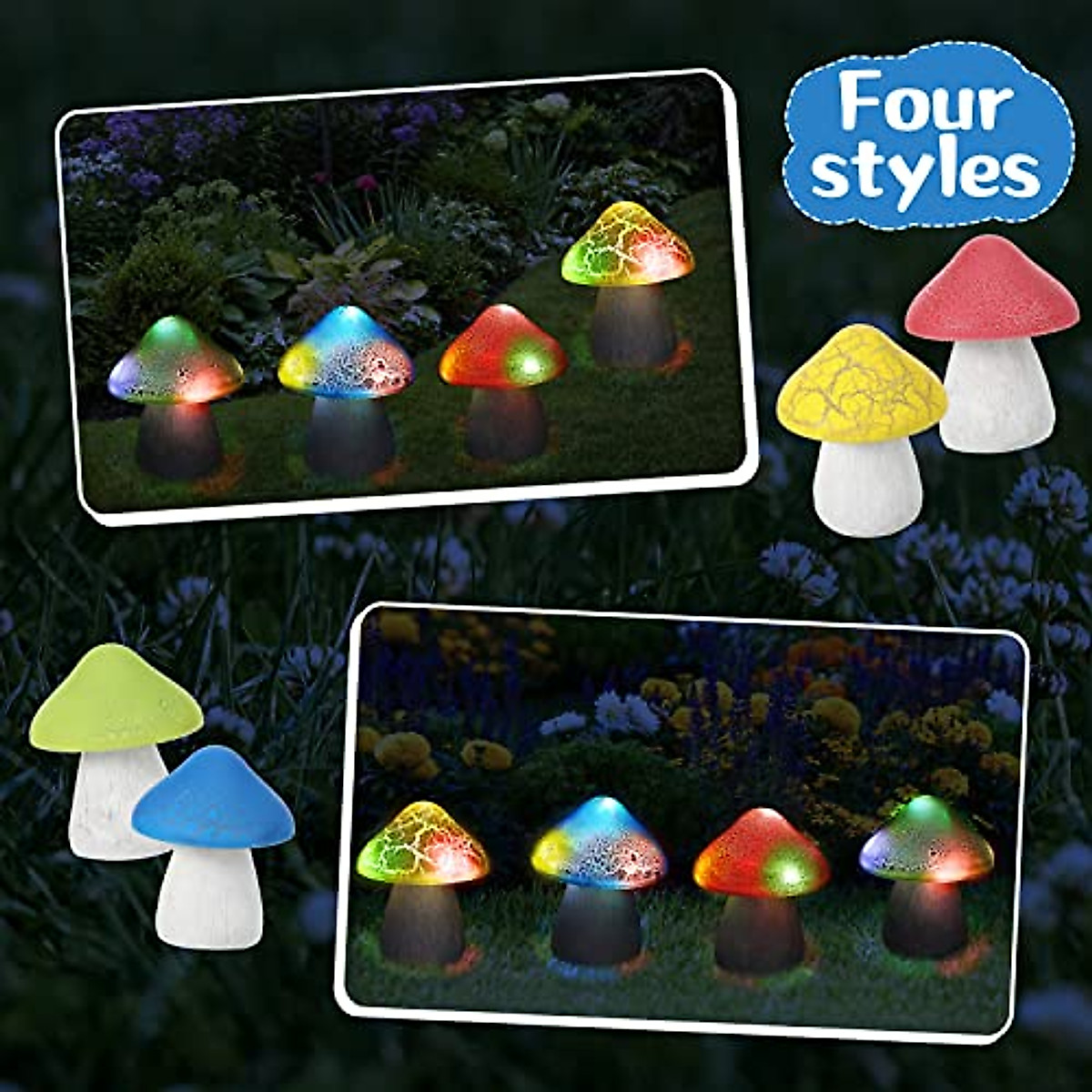 4 Pieces Outdoor Solar Powered Garden Mushroom Lights LED Waterproof Cute Mushroom Shaped Pathway Landscape Lights 2 Modes Automatic Change and 5 Lamp Beads for Yard Landscape Decoration