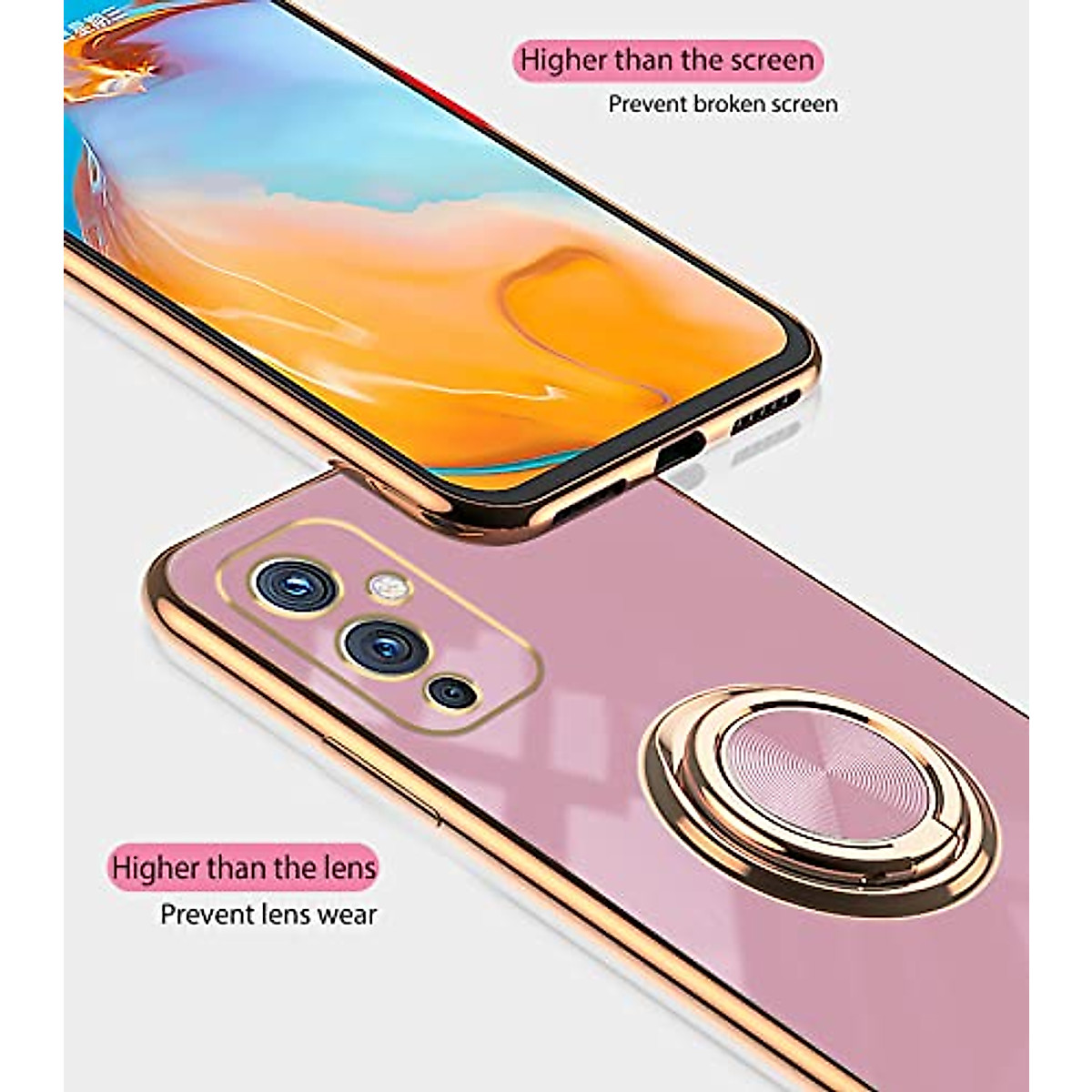 Jancyu Compatible with Oneplus 9Case（Not for Oneplus 9 Pro）, Phone Case for Oneplus 9 with Ring Holder, 360 Degrees Protective Silicone Magnetic Car Holder (Purple)