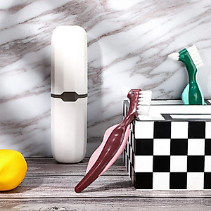 WILLBOND 6 Pieces Denture Brushes Cleaning Hard Denture Toothbrush Retainer Brush with White Carrying Case for False Teeth Cleaning(Red, Green and Blue)