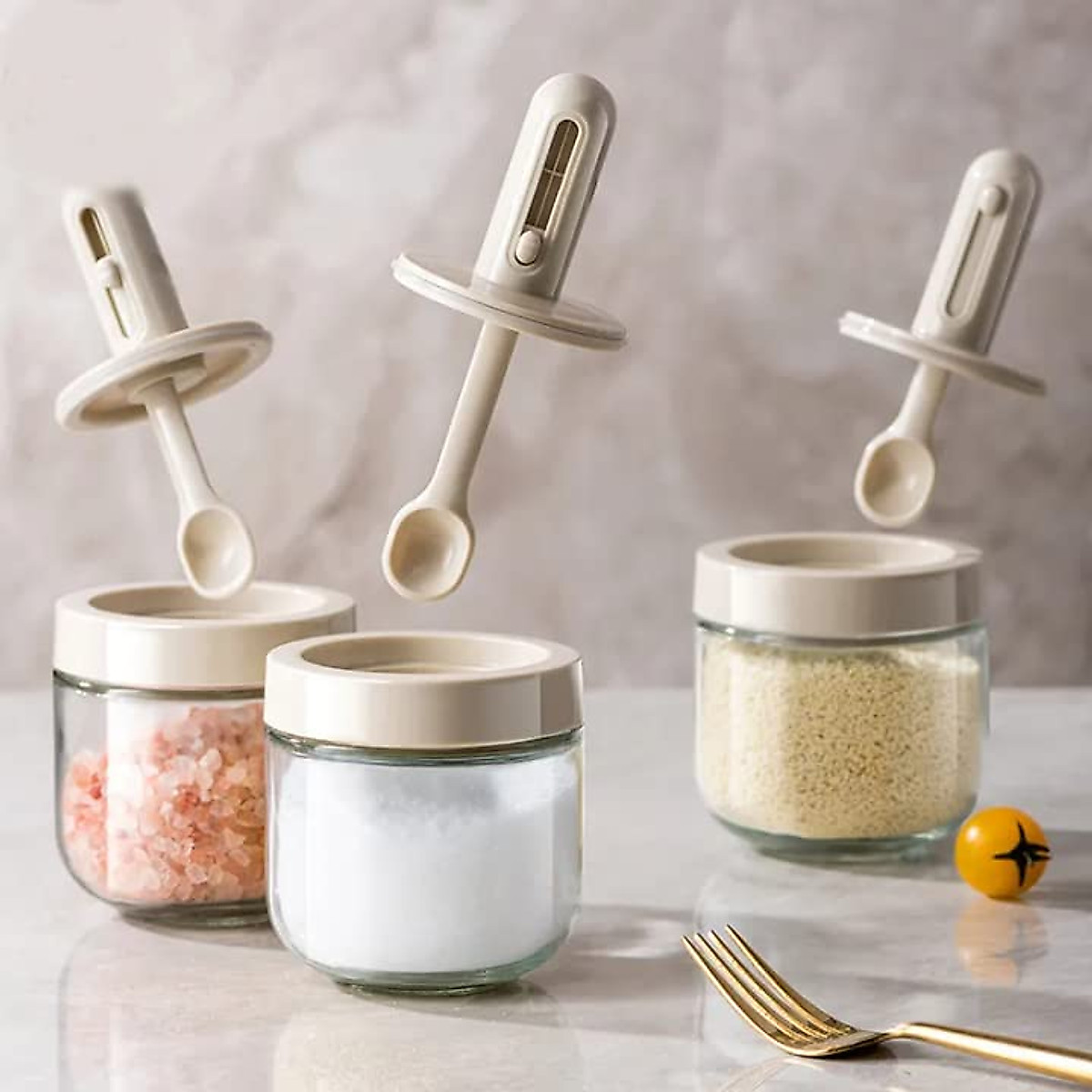 Upfrontier New Custom Mini Retractable Seasoning Bottle Glass Sugar Salt And Pepper Containers With Stand Spoon
