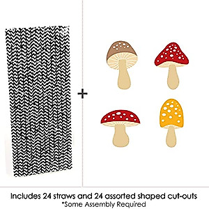 Big Dot of Happiness Wild Mushrooms - Paper Straw Decor - Red Toadstool Party Striped Decorative Straws - Set of 24