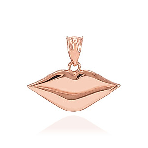 Trendy Necklaces High Polish 14k Rose Gold Lips Charm Pendant
